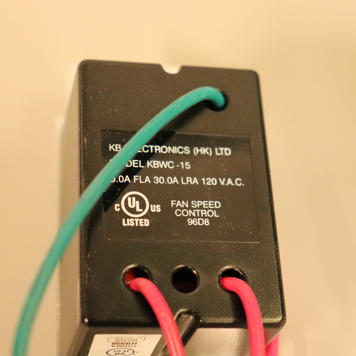 10 KB Electronics Solid State Fan Motor Speed Control 5A FLA 30A LRA K