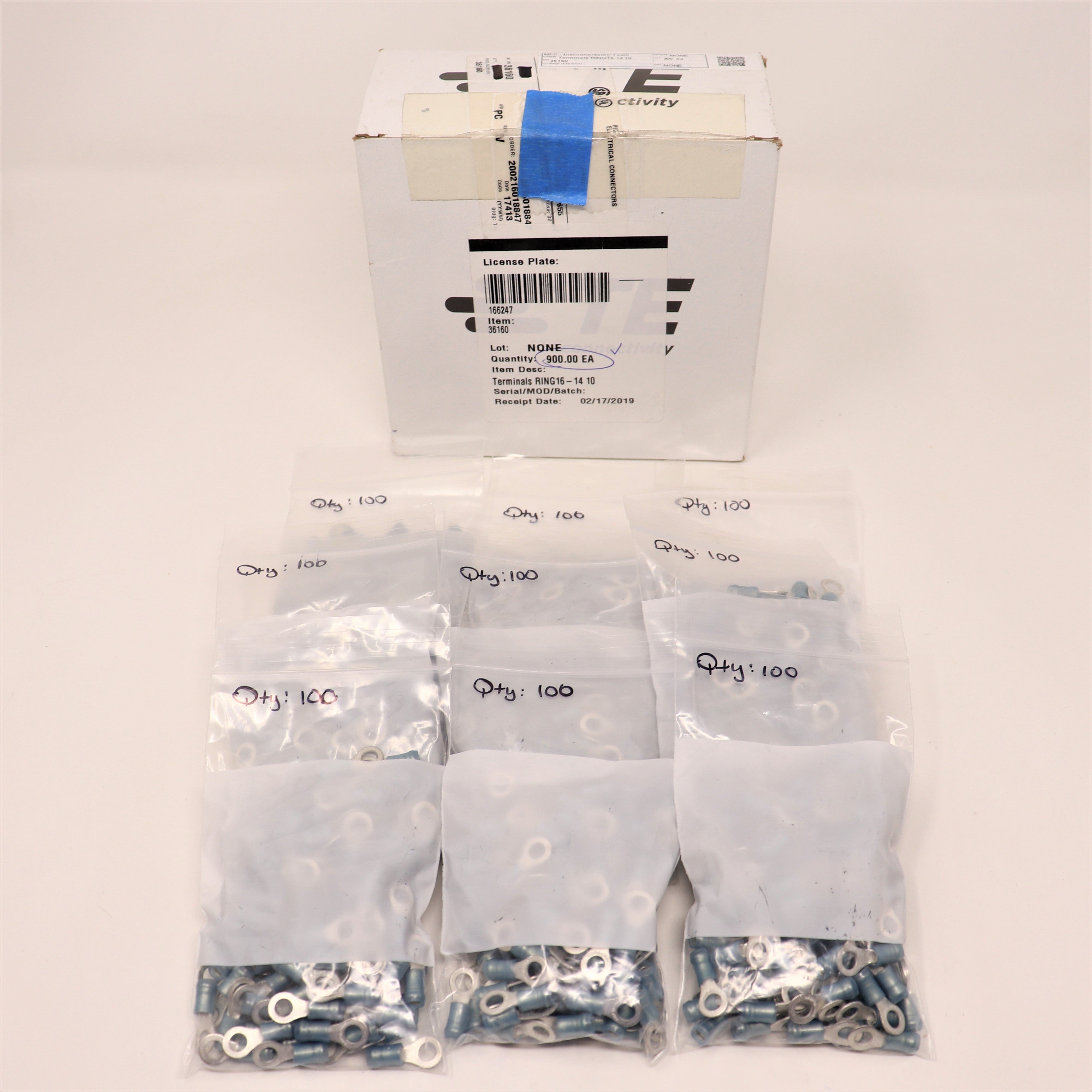 900 Pack TE Connectivity PIDG Ring Tongue Terminal, 16-14 AWG #10, 361