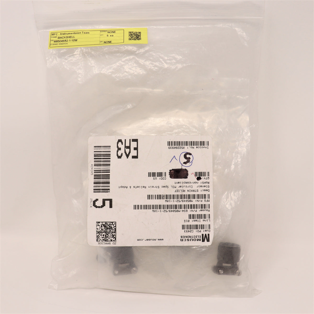 5-Pack Glenair Backshell Strain Relief M85049/52-1-10W