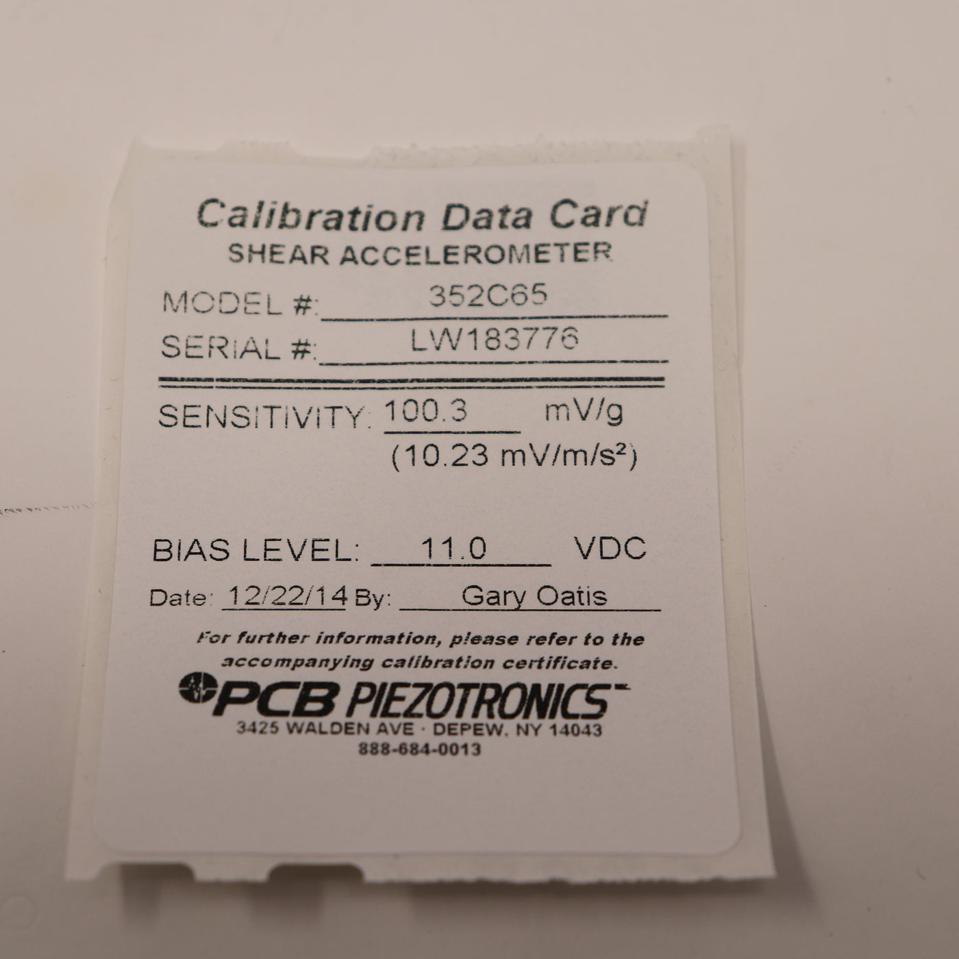 PCB Piezotronics Ceramic Shear ICP 100mV/g Accelerometer 352C65