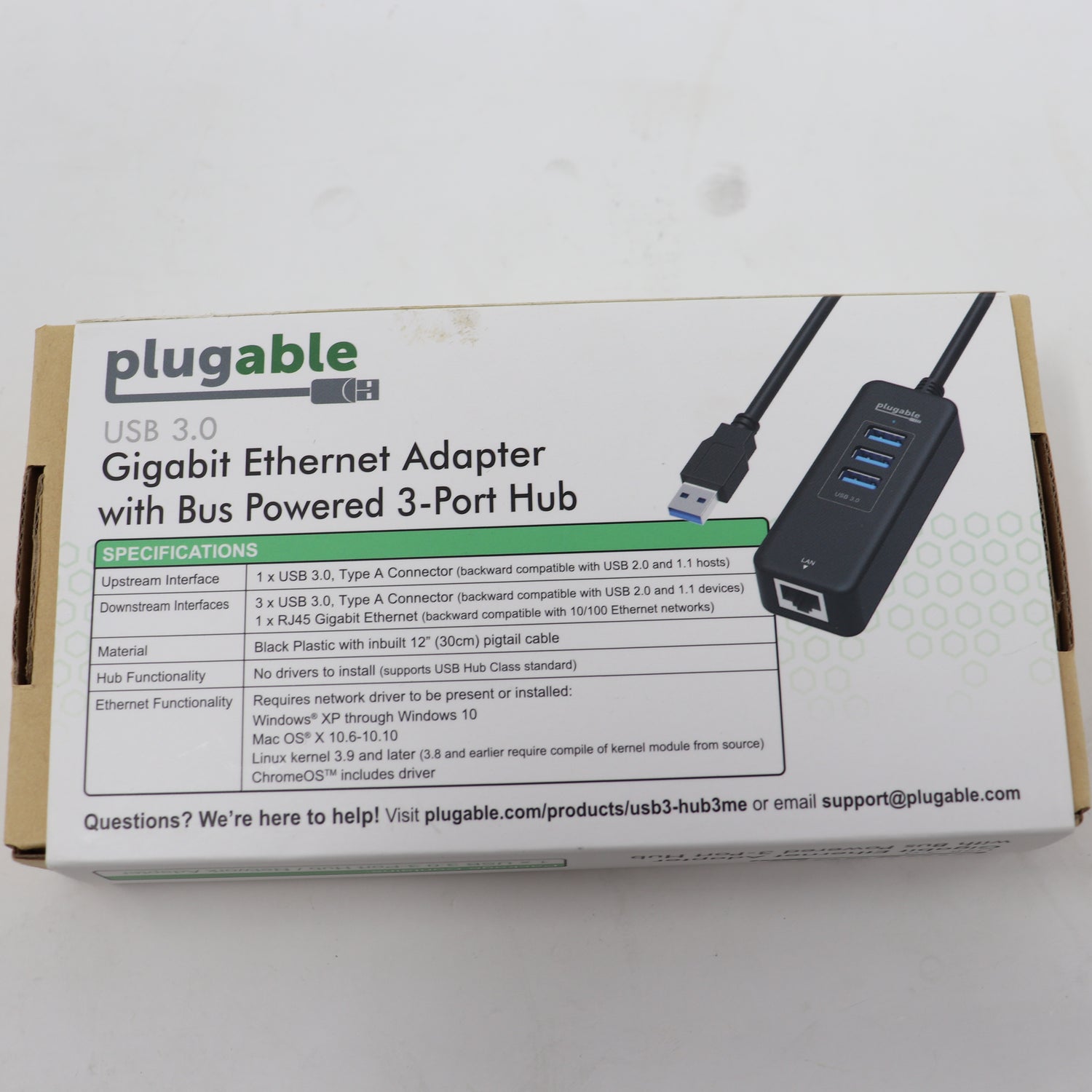 Plugable 3 Port USB 3.0 to Gigabit Ethernet NIC Network Adapter USB3-H