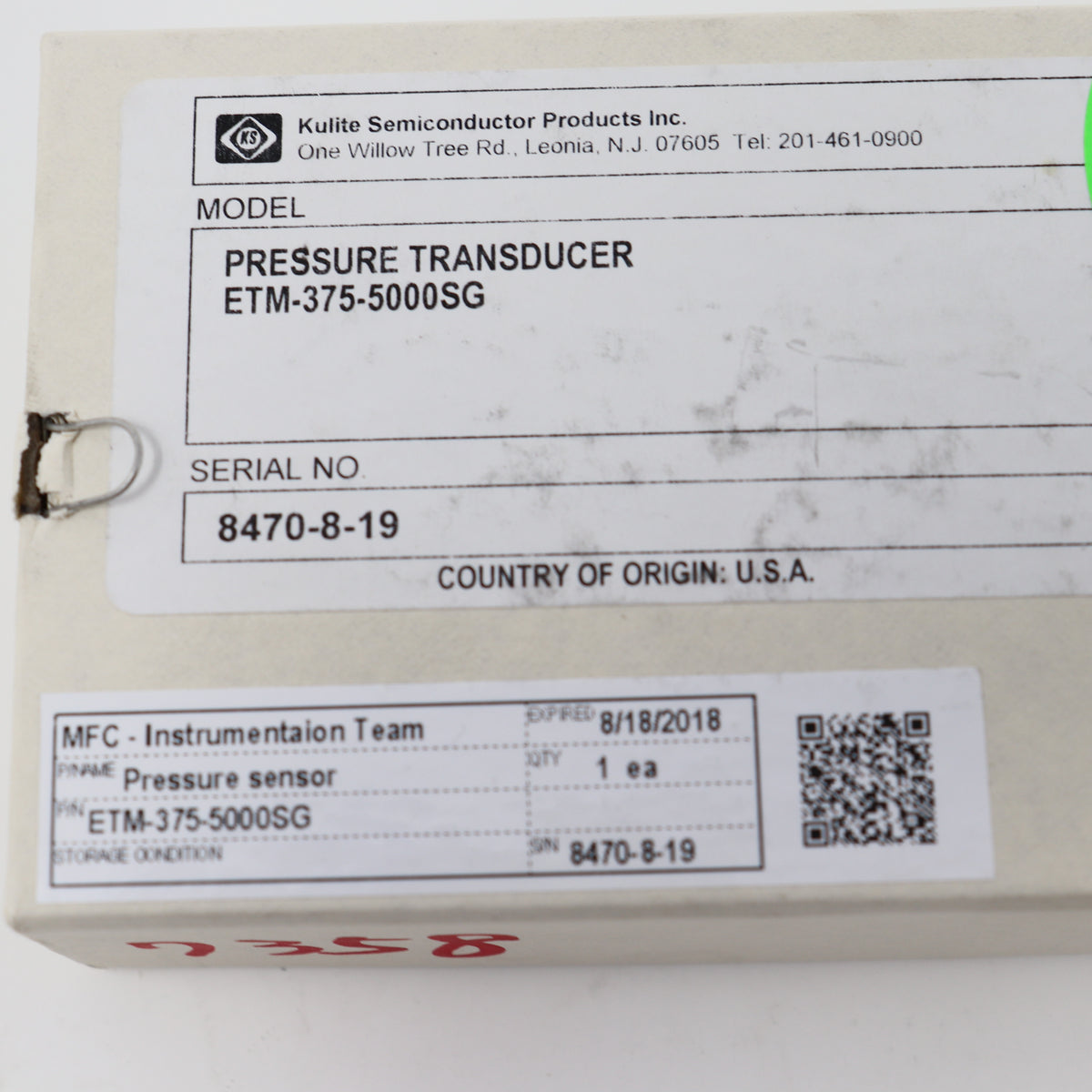 Kulite Sealed Gage 5000PSI Pressure Sensor/ Transducer ETM-375-5000SG