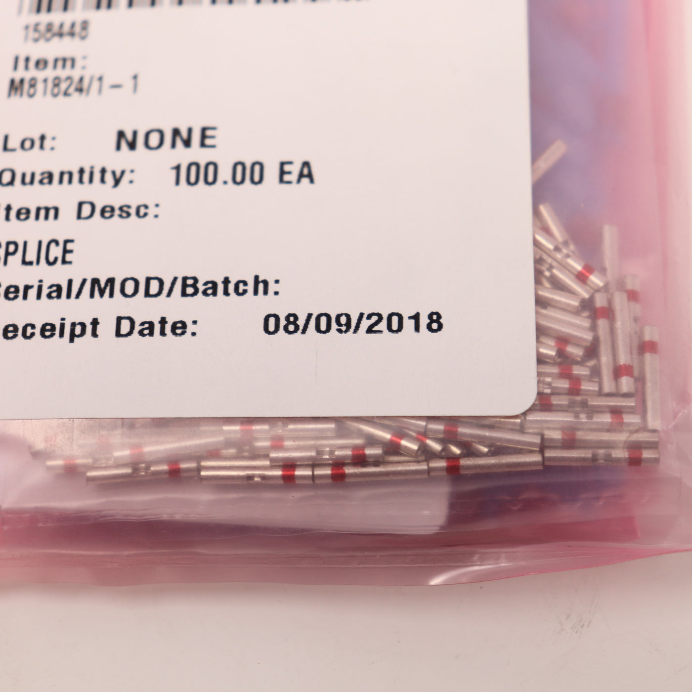 (100) Pack TE Connectivity Butt Splice M81824/1-1