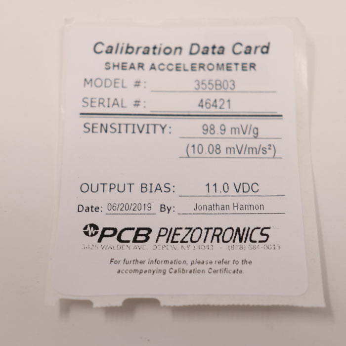 PCB Piezotronics Ceramic Shear ICP 100 mV/g Accelerometer 355B03
