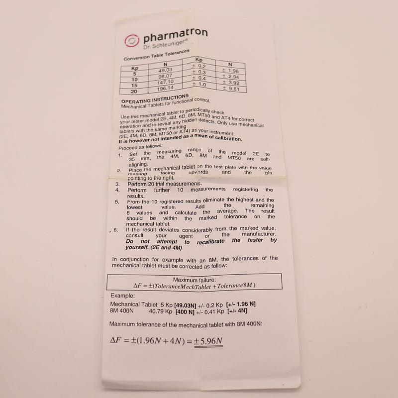 Dr. Schleuniger Pharmatron 8M Mechanical Tablet 5kp