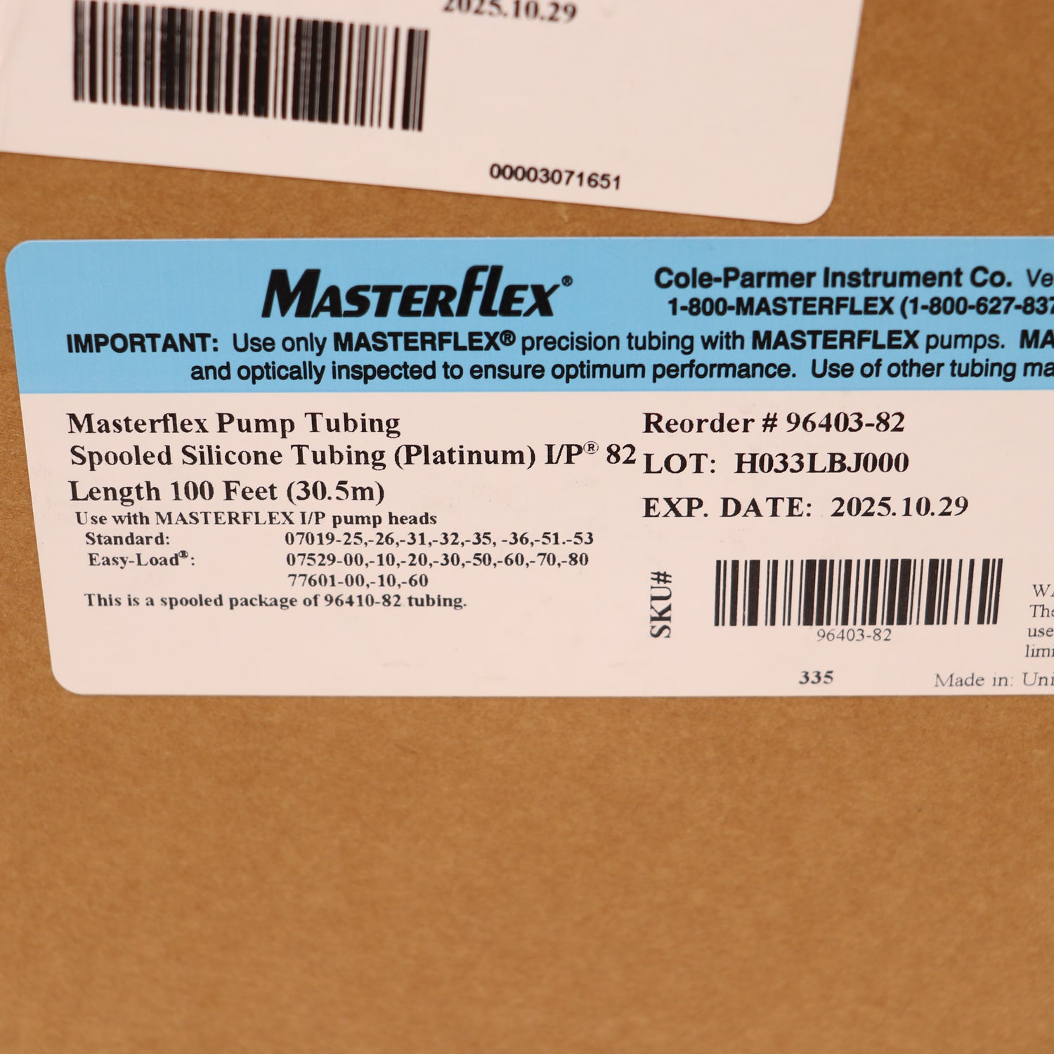 Masterflex Precision Peristaltic Pump Tubing I/P 26 73 82